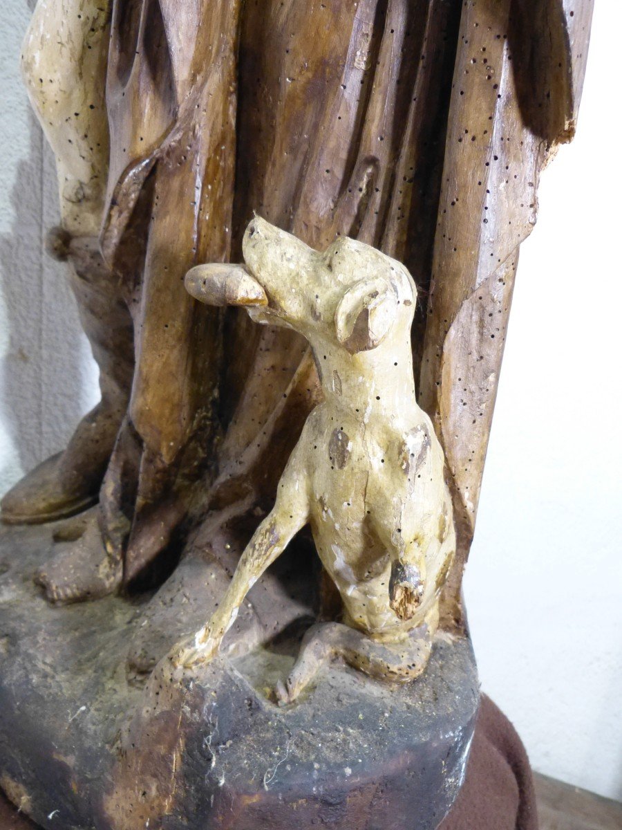 Proantic: Large 17th Century Wooden Statue, Saint Roch And His Dog, 11