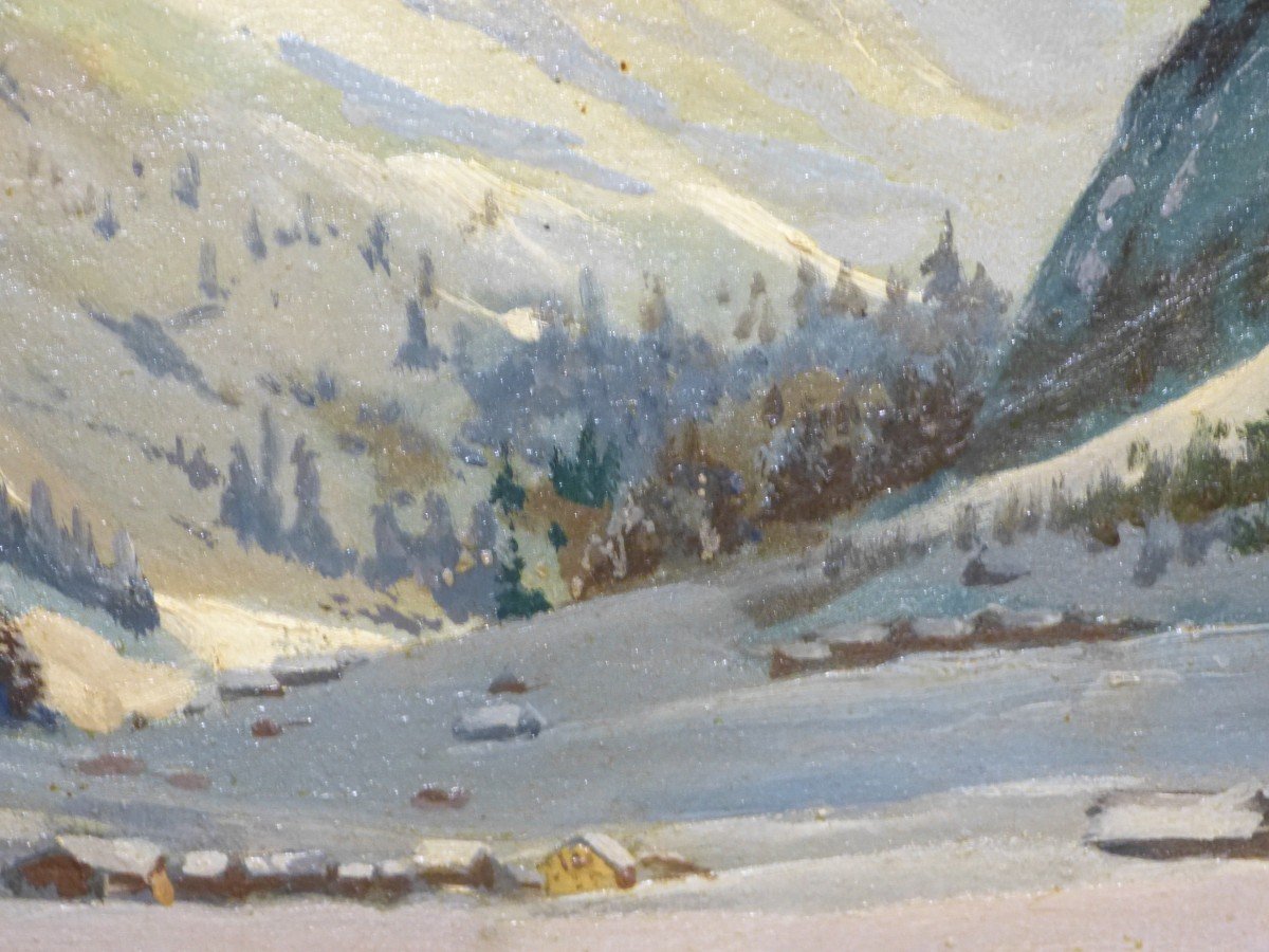 Proantic: Tableau Paysage De Montagne Neige Par Stuck Peintre Alsacien