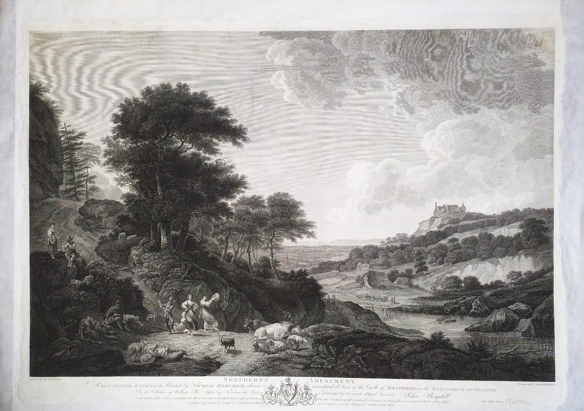 Proantic: Landscape Antique Etching 18th C Engraving After Nicolas Ber