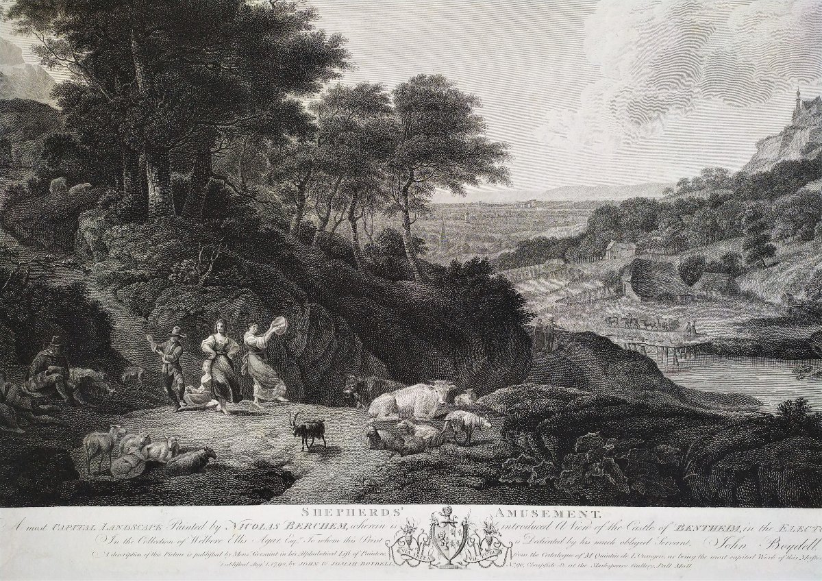 Proantic: Landscape Antique Etching 18th C Engraving After Nicolas Ber