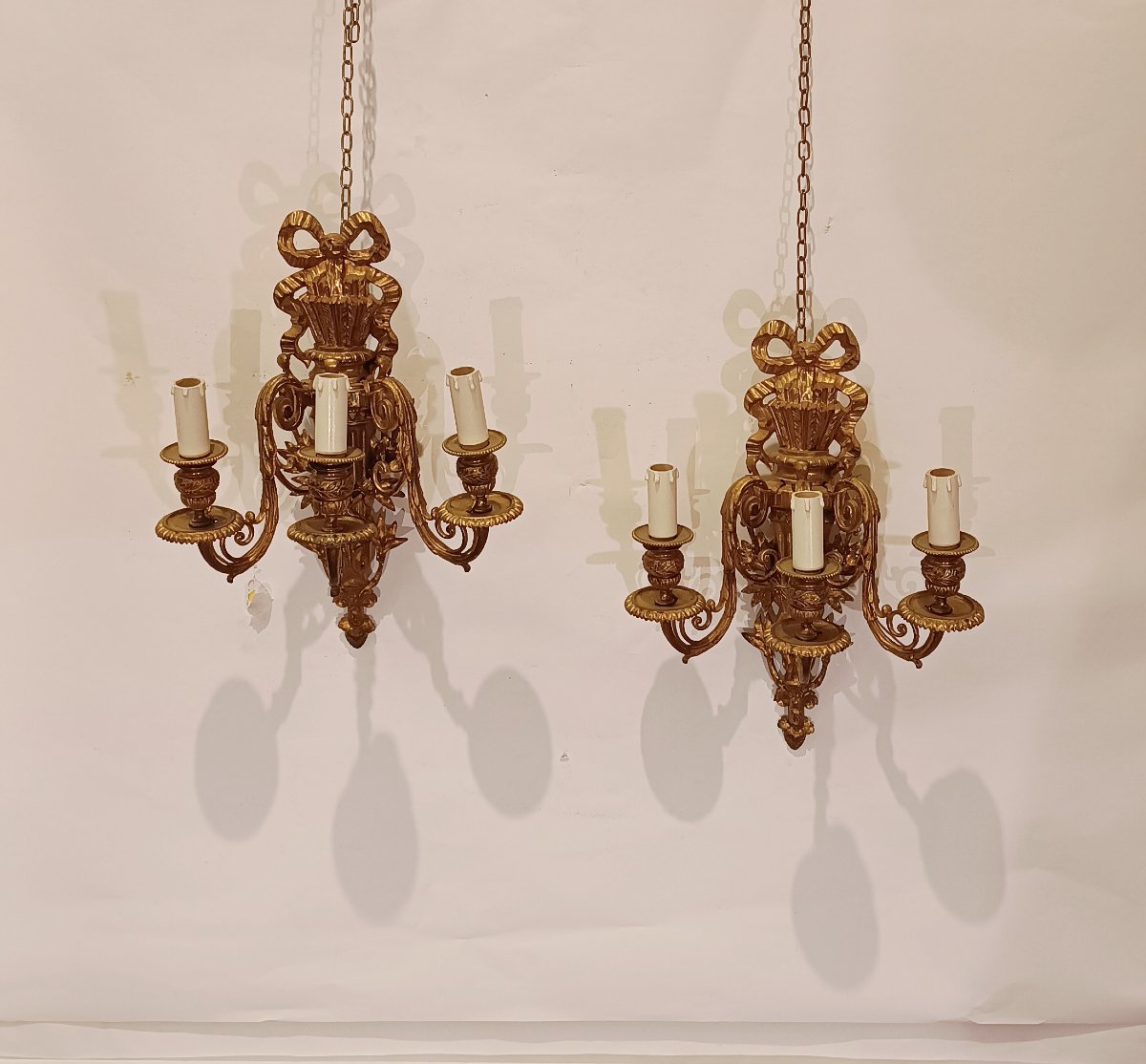 Proantic: Second Half Of The 19th Century Pair Of Gilt-bronze Wall Lig