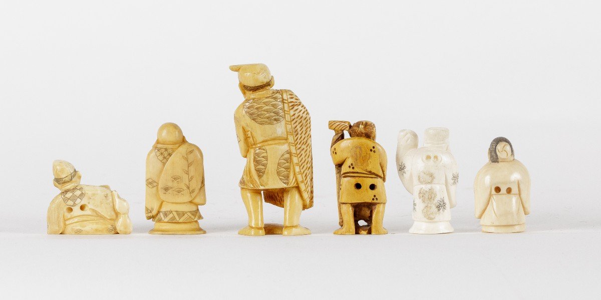 Proantic: Set Of Six Japanese Ivory Netsuke Sculptures