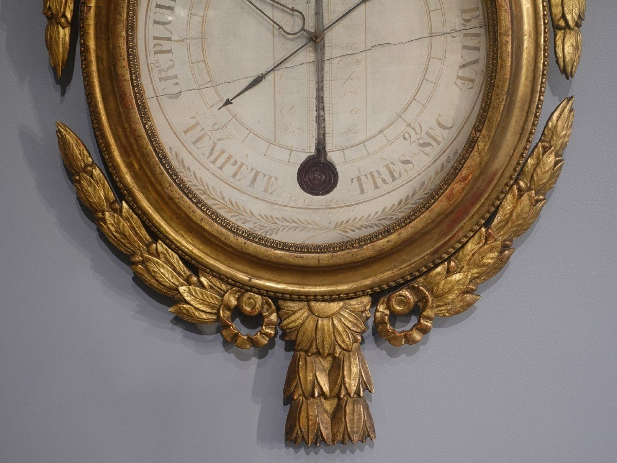 Proantic: Barometer Thermometer In Gilded Wood From The 18th Century