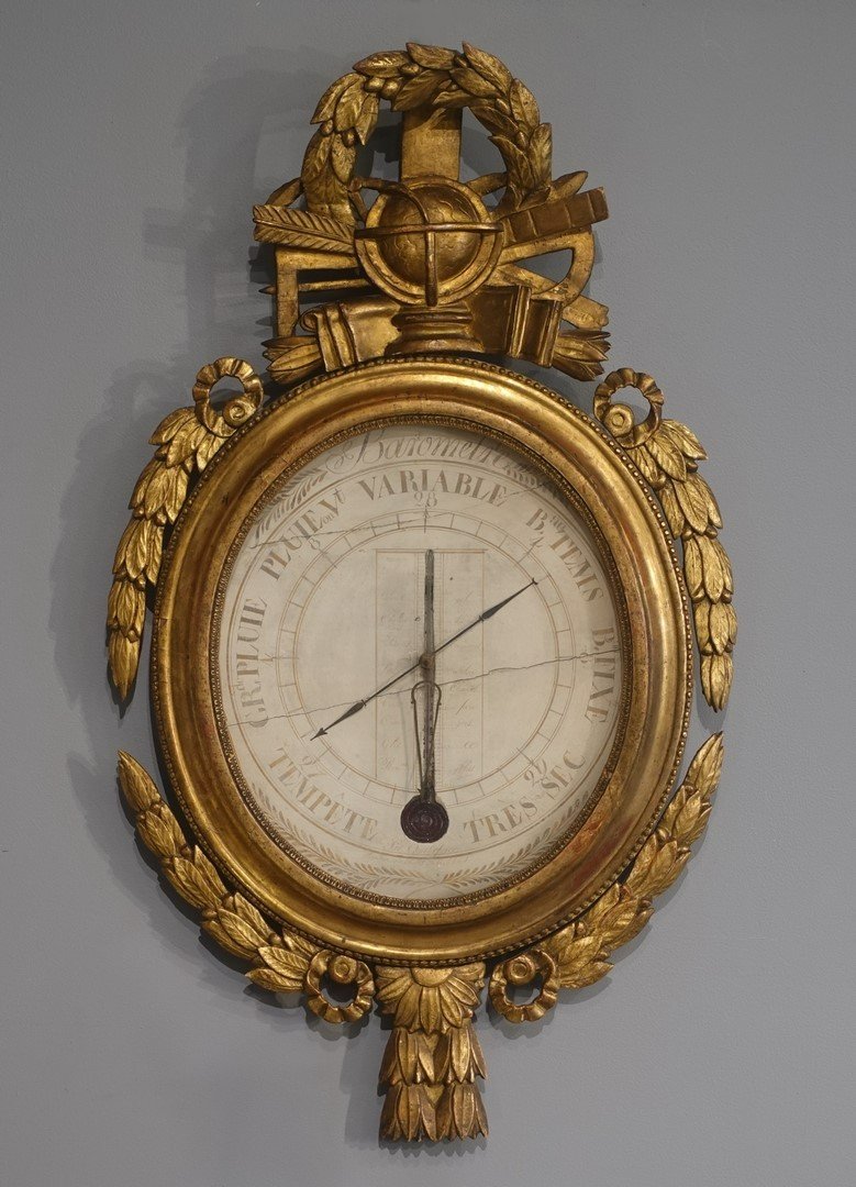 Proantic: Barometer Thermometer In Gilded Wood From The 18th Century