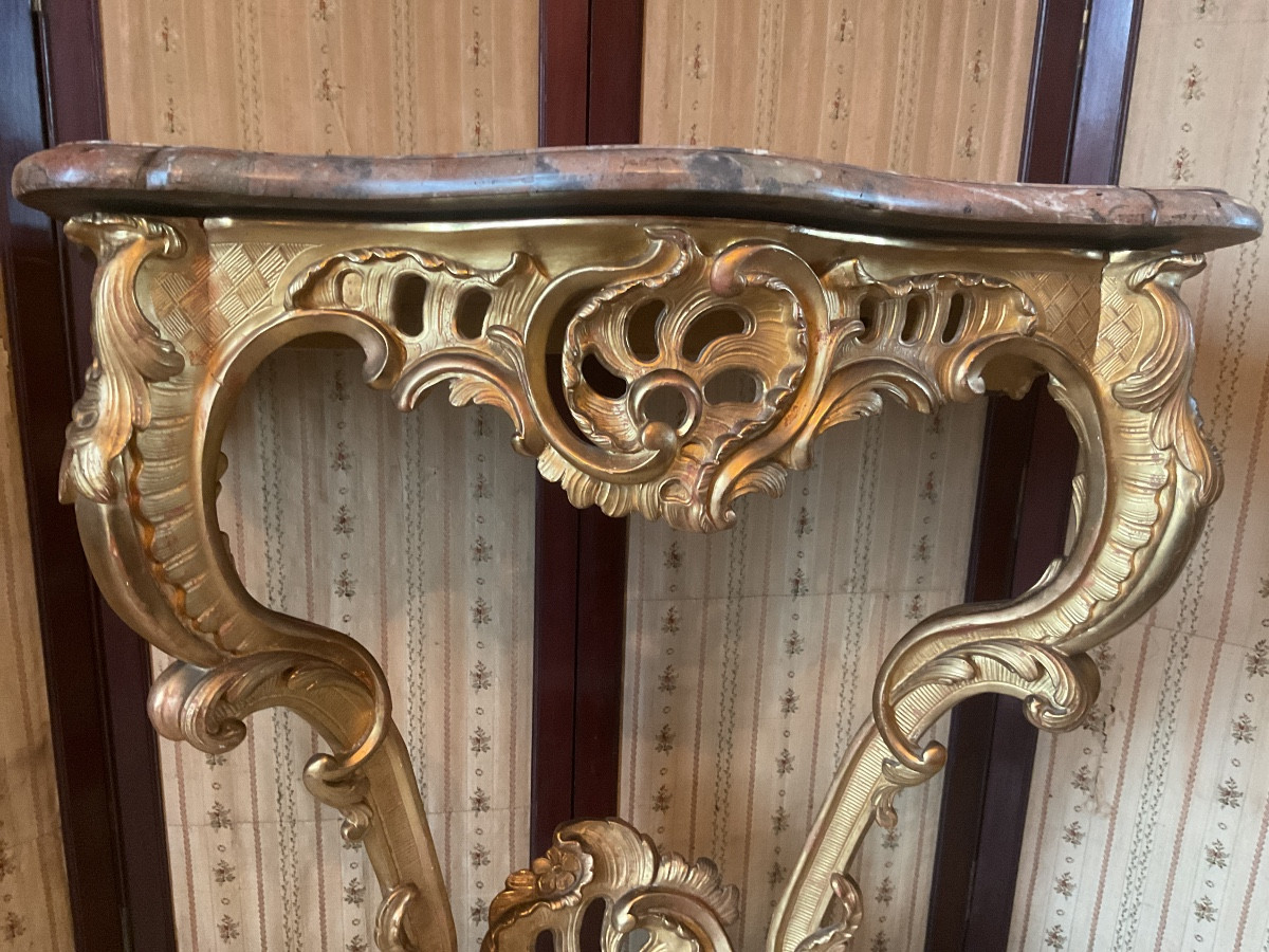 Proantic: Louis XV Period Console Table In Gilded Wood