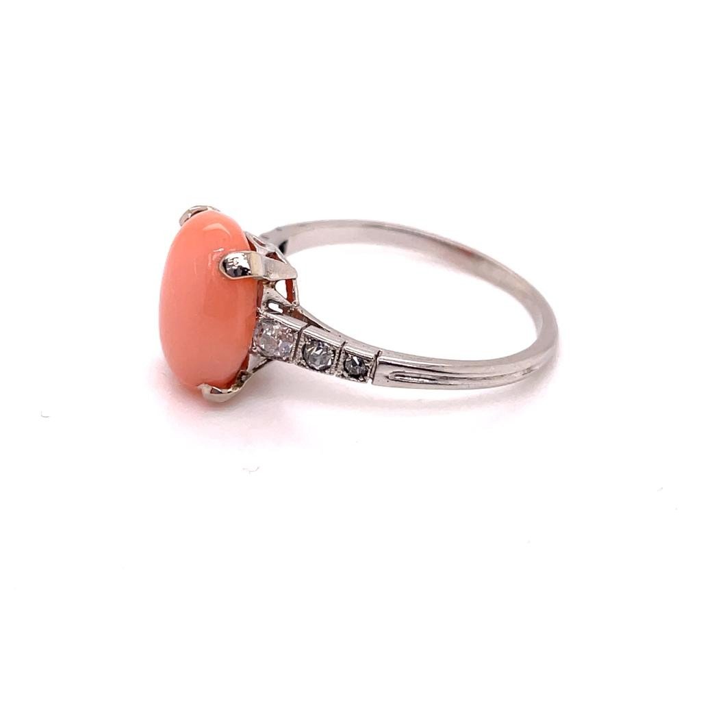 Old Platinum Coral Diamonds Ring