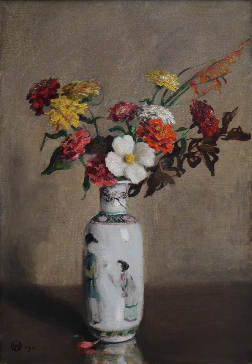 Proantic: Flowers In A Chinese Vase, 1911. Raymond Woog (1875-1949).