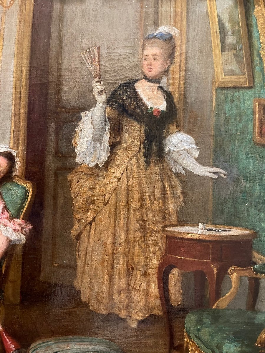 Joseph Caraud - Interior Scène, Oil On Canvas