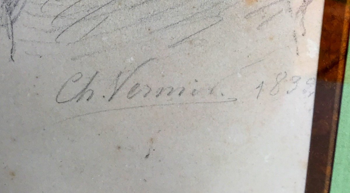 Proantic: Charles Vernier 1832.portrait à La Mine Encadré Signé Et