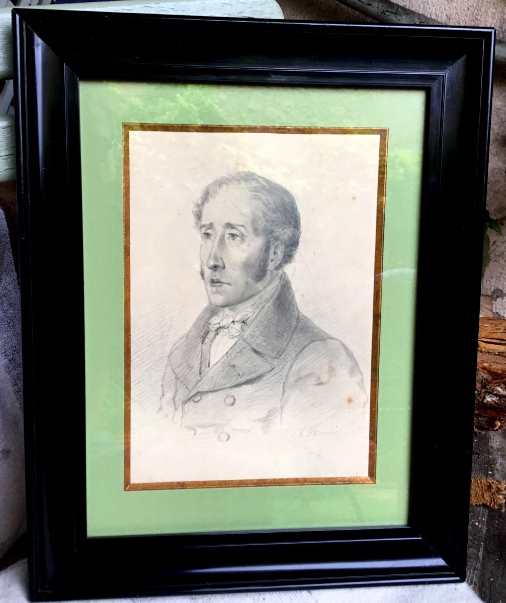 Proantic: Charles Vernier 1832.portrait à La Mine Encadré Signé Et