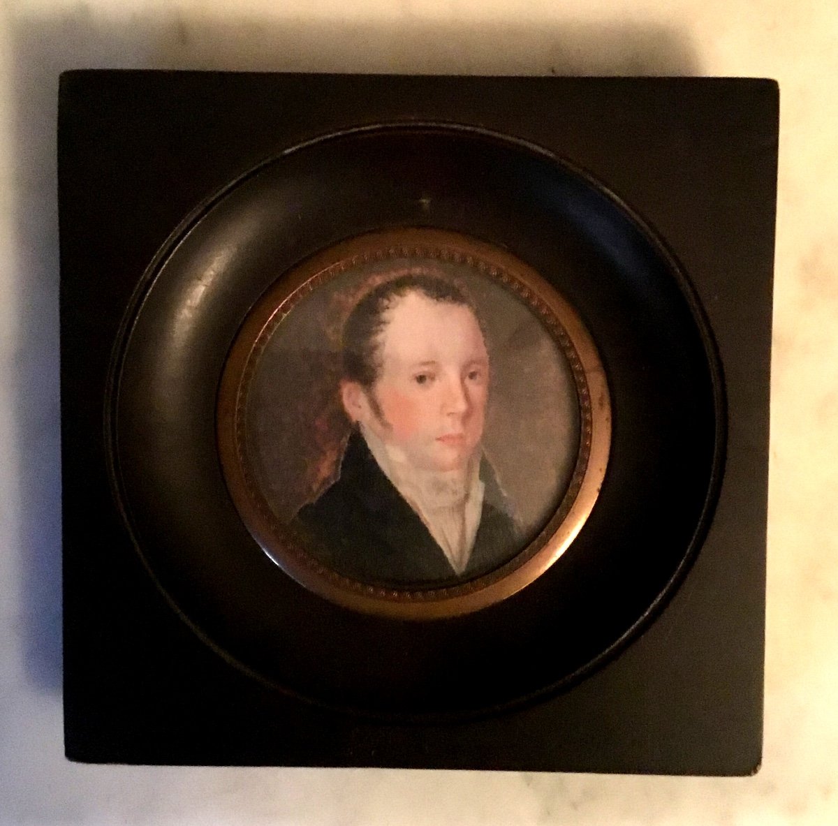 Miniature On Ivory Representing A Young Man Under The Empire