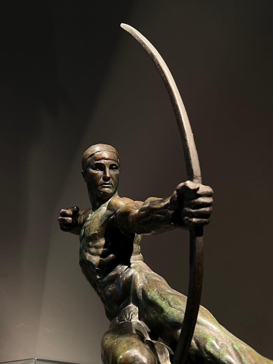Proantic: Victor Demanet (1895-1964). The Archer. Bronze Patina Verte,