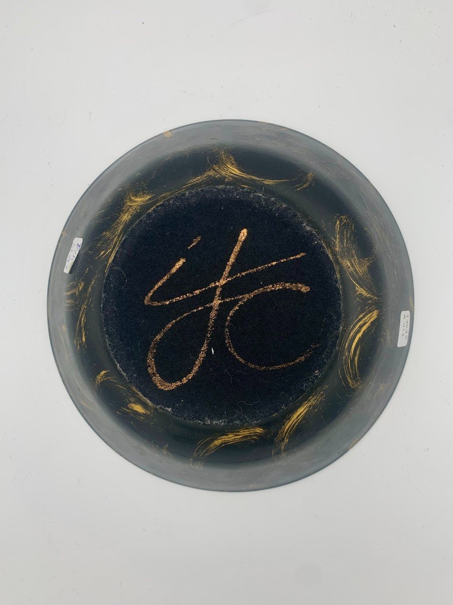 Proantic: Colored Glass Plate - Monogrammed On The Reverse - C. 1940-