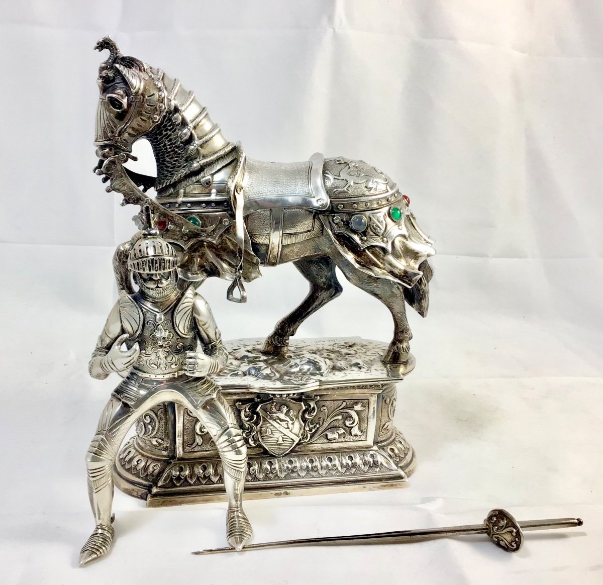 Proantic: Statue In Sterling Silver, Germany 19th Century, Knight In A