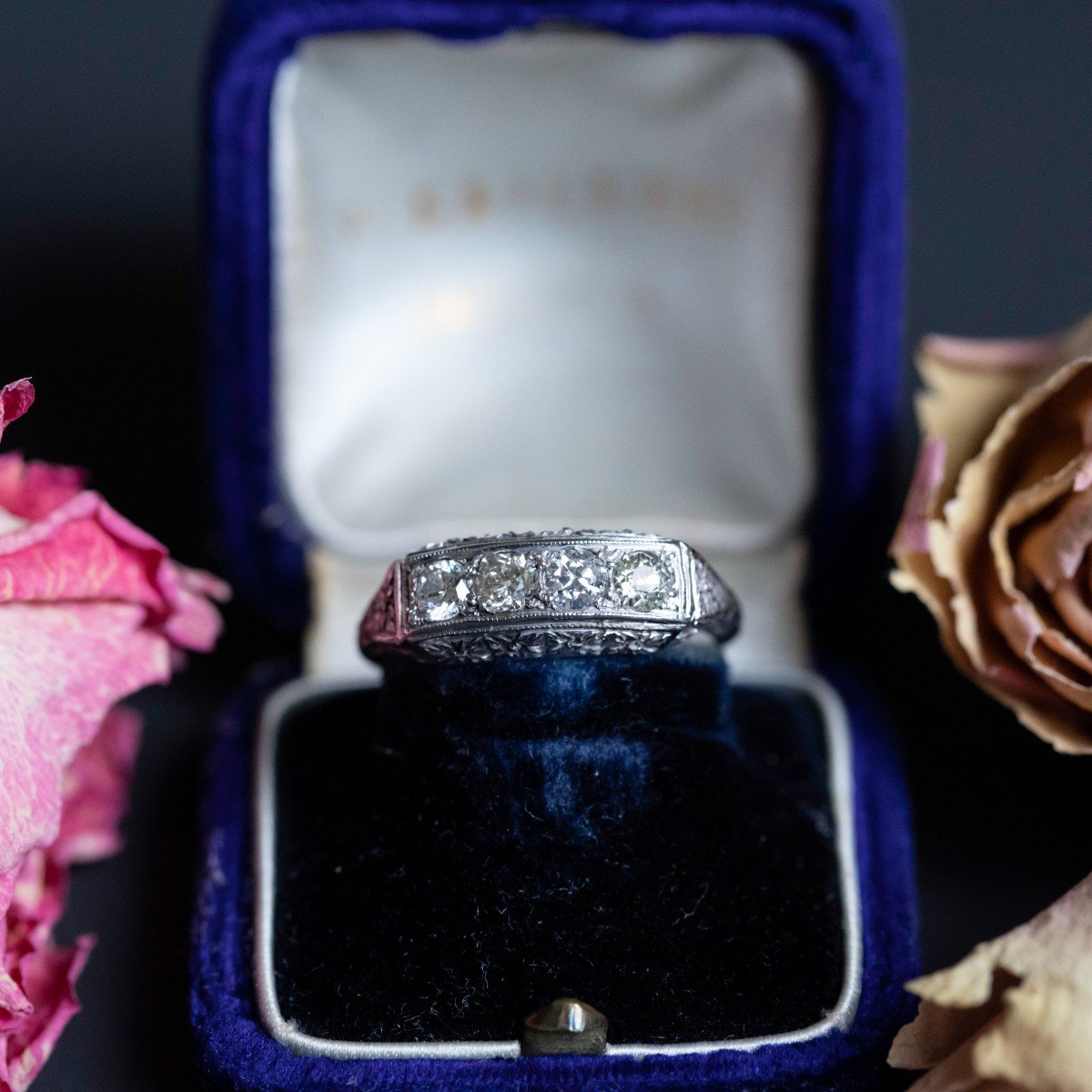 Proantic: Ring Grey Gold Diamonds Old Cut And Brillant Cut