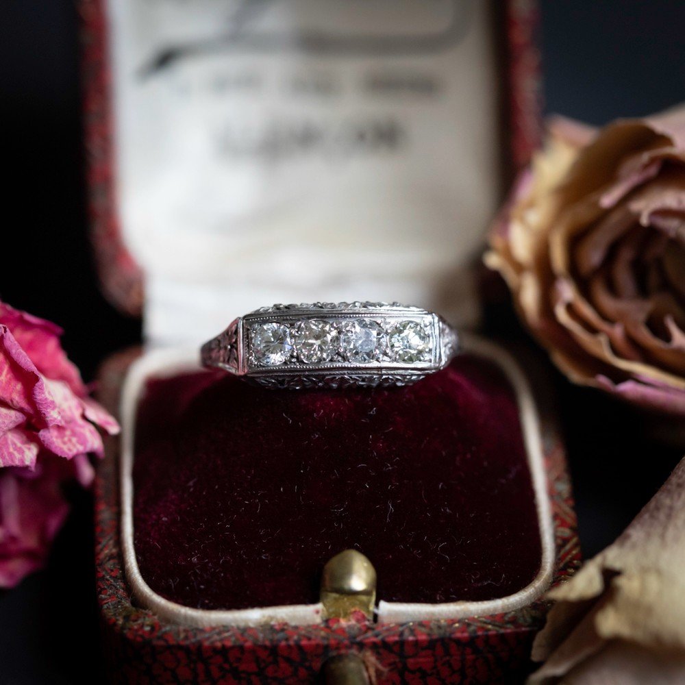 Proantic: Ring Grey Gold Diamonds Old Cut And Brillant Cut