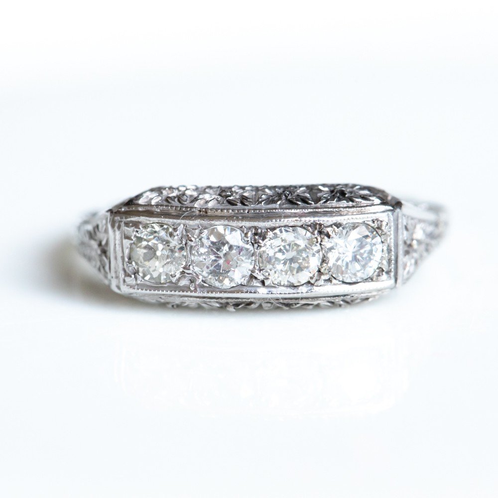 Proantic: Ring Grey Gold Diamonds Old Cut And Brillant Cut
