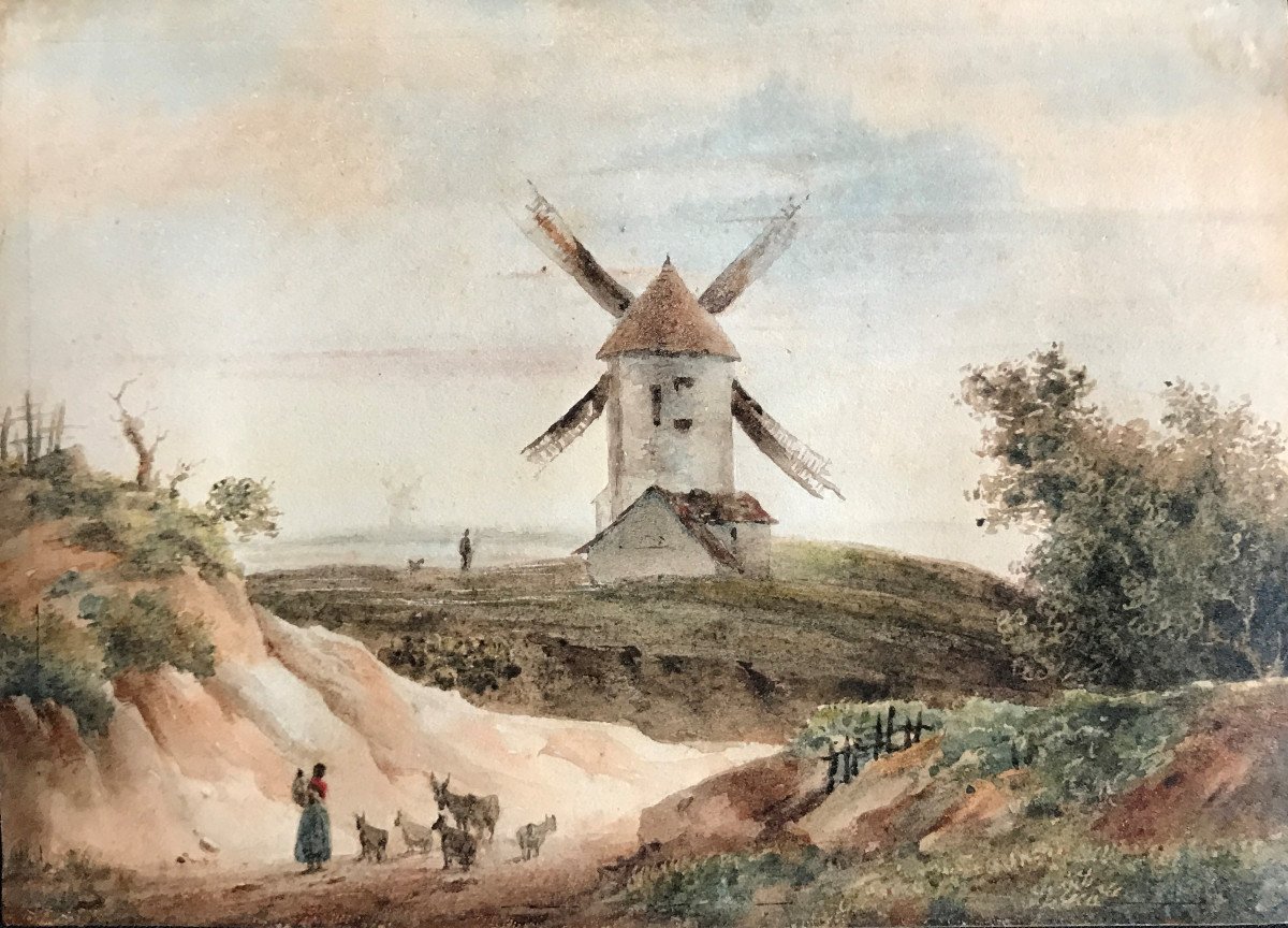 Proantic: French School Of The 19th Century: Landscape With A Mill And