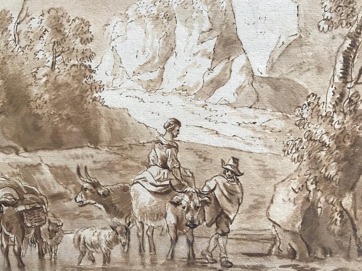 Proantic: Dutch School Of The 17th Century : Landscape With A Herd, Dr