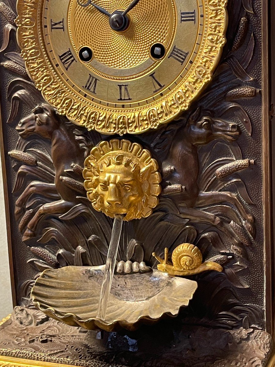 Proantic: "fountain" Terminal Clock In Patinated And Gilded Bronze - R
