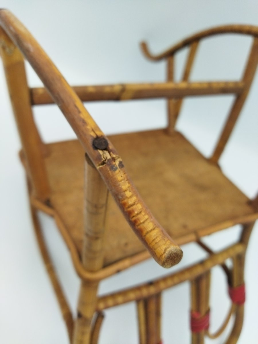 Proantic: Vintage Doll Rocking Chair In Wood & Woven Rattan - Collecti