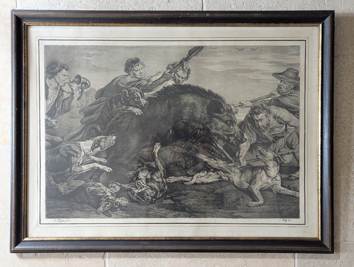 Proantic: Wild Boar Hunt 1818. Lithograph Frans Snyders Ferdinand Von