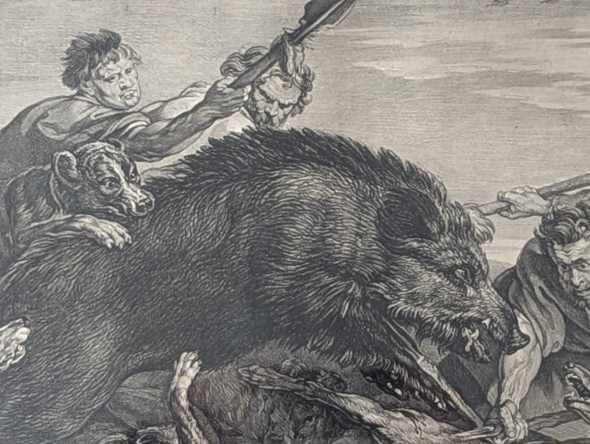 Proantic: Wild Boar Hunt 1818. Lithograph Frans Snyders Ferdinand Von
