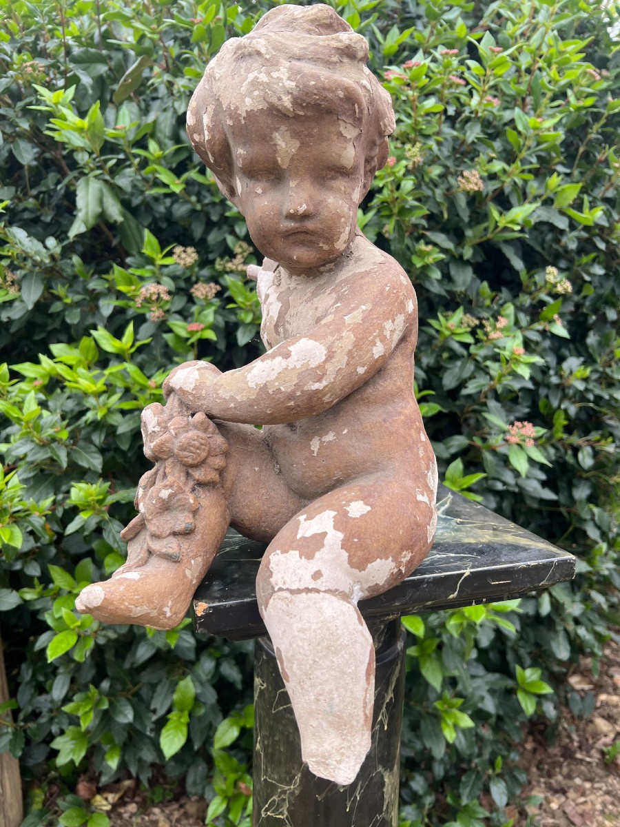 Proantic: Angel Or Putto Putti In Patinated Plaster, 18th Century Scul