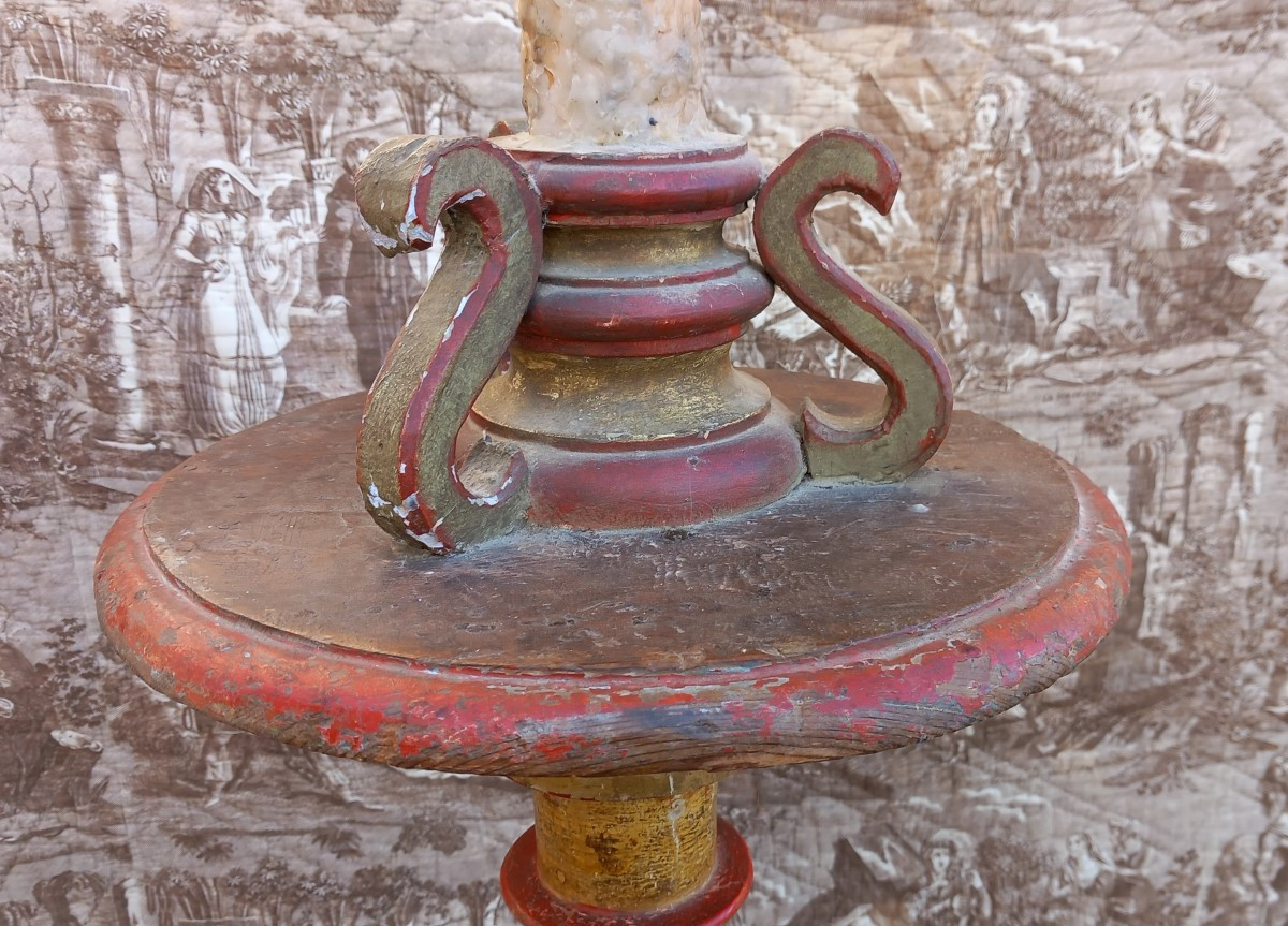 Proantic: 18th Century Church Candelabra, Carved And Gilded Wood
