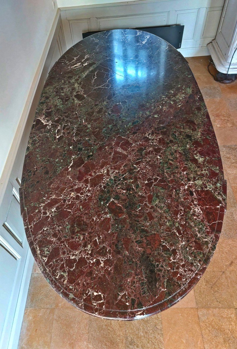 Proantic: Grande table ovale en marbre Levanto d'époque Louis XVI et