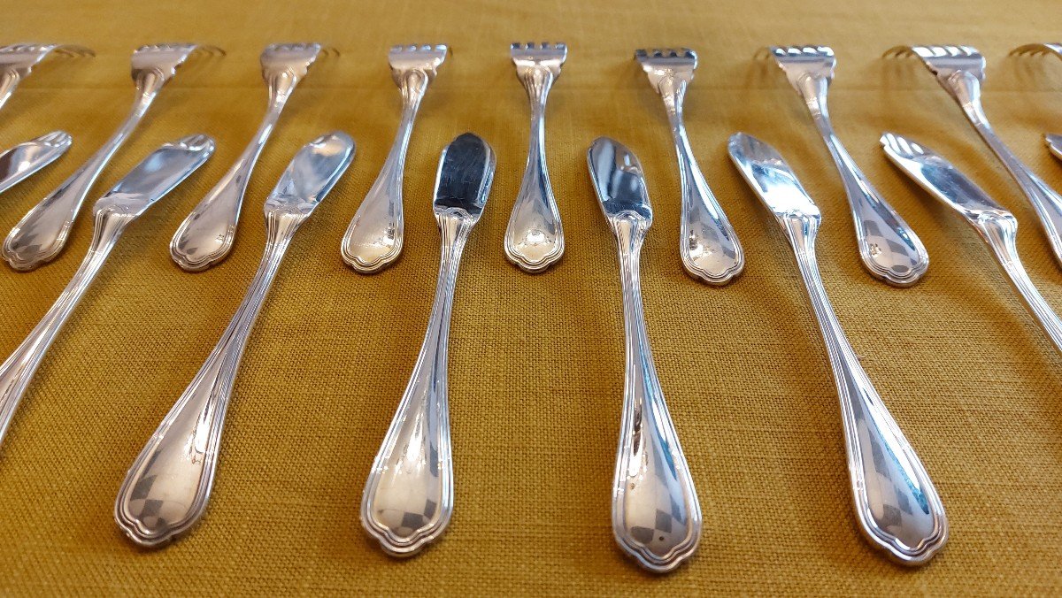 Proantic: Christofle: Fish Cutlery 24 Pieces "spatours" Model
