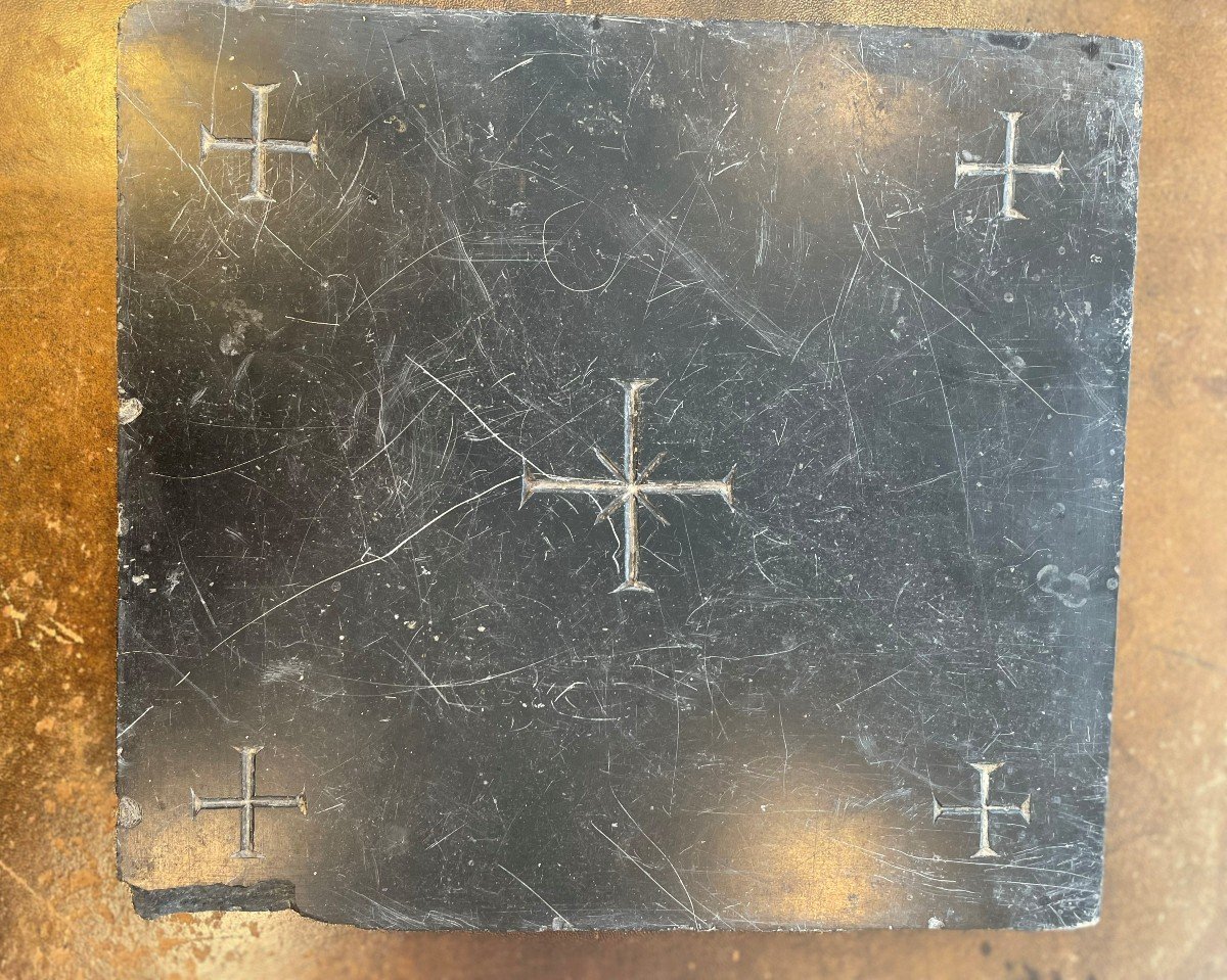 Proantic: Altar Stone In Black Marble With Its Relic - Nineteenth