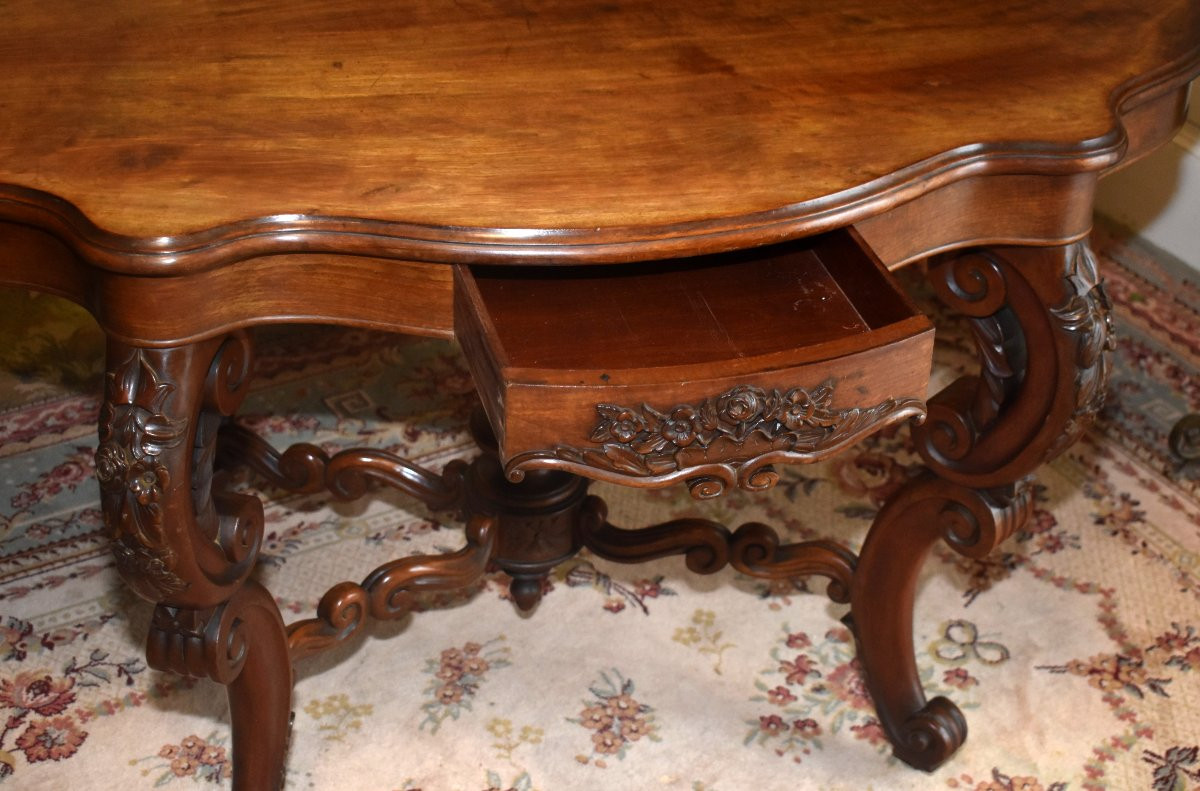 Proantic: Guéridon en acajou, 4 pieds galbés, époque Napoléon III, ta