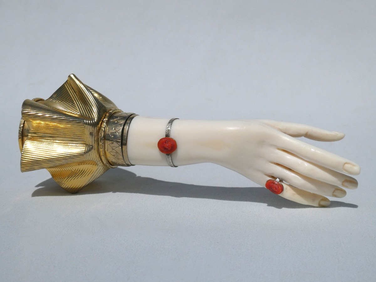 Proantic: Large Silver Golden Silver & Coral Seal, Napoleon III Period