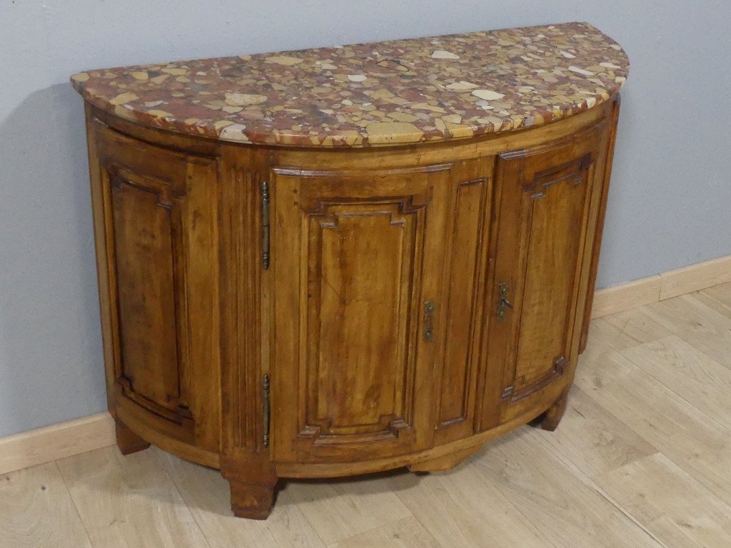 Proantic: Half Moon Buffet, Louis XVI Period, Natural Wood And Marble