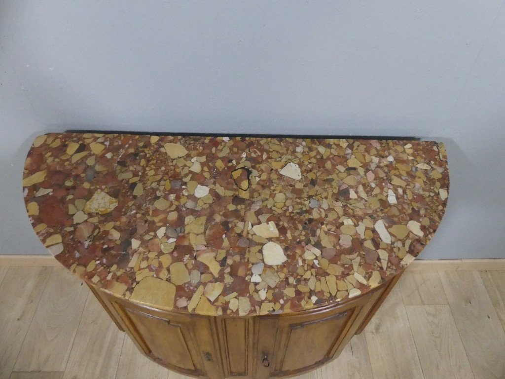 Proantic: Half Moon Buffet, Louis XVI Period, Natural Wood And Marble