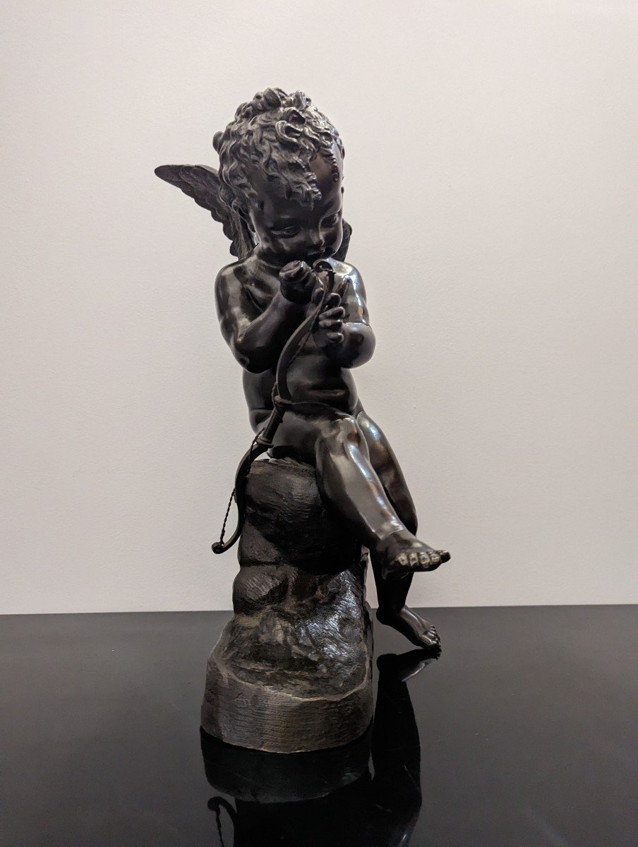Proantic: Cupid Bronze Sculpture And His Arch From The Nineteenth Cent