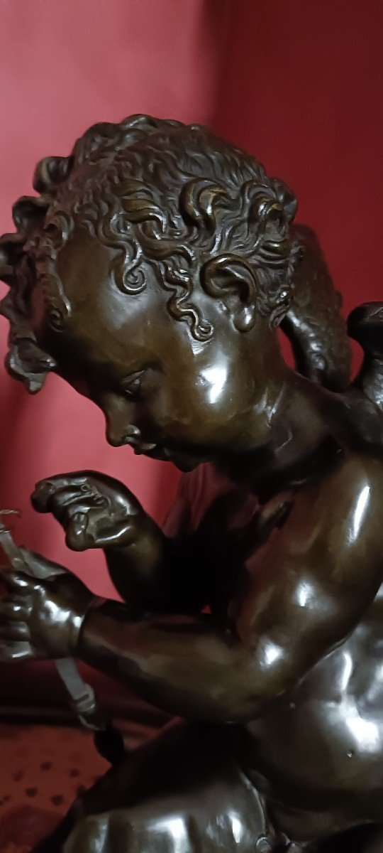 Proantic: Cupid Bronze Sculpture And His Arch From The Nineteenth Cent