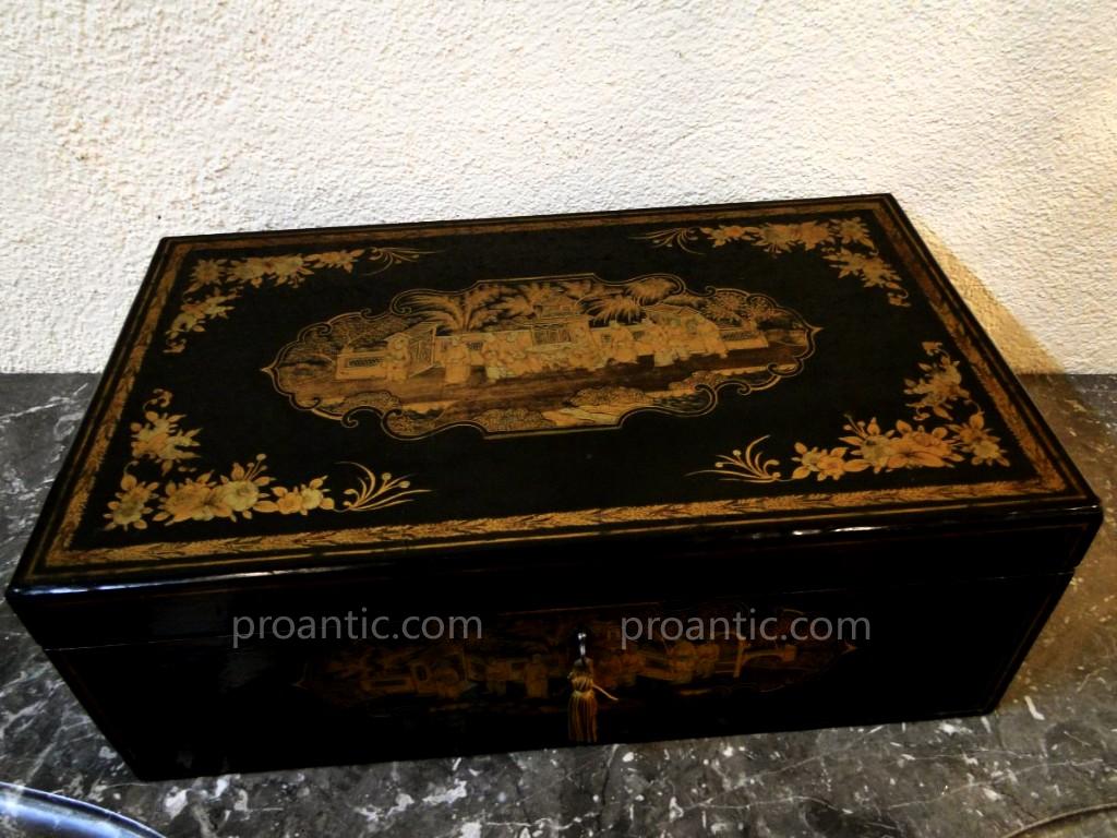 Proantic: Large Writing Box In Chinese Lacquer Nineteenth