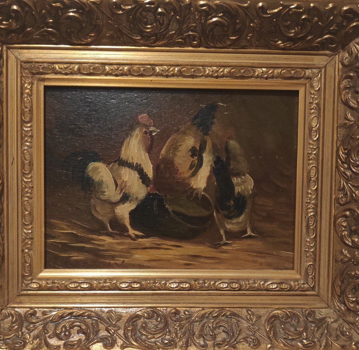 Proantic: A Lacroix, Scène De Basse Cours, Huile Sur Panneau école