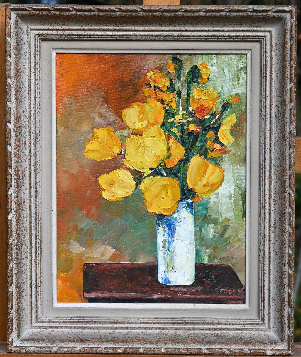Proantic: Pierre Gross (20th Century) Bouquet Of Yellow Tulips | Alsac
