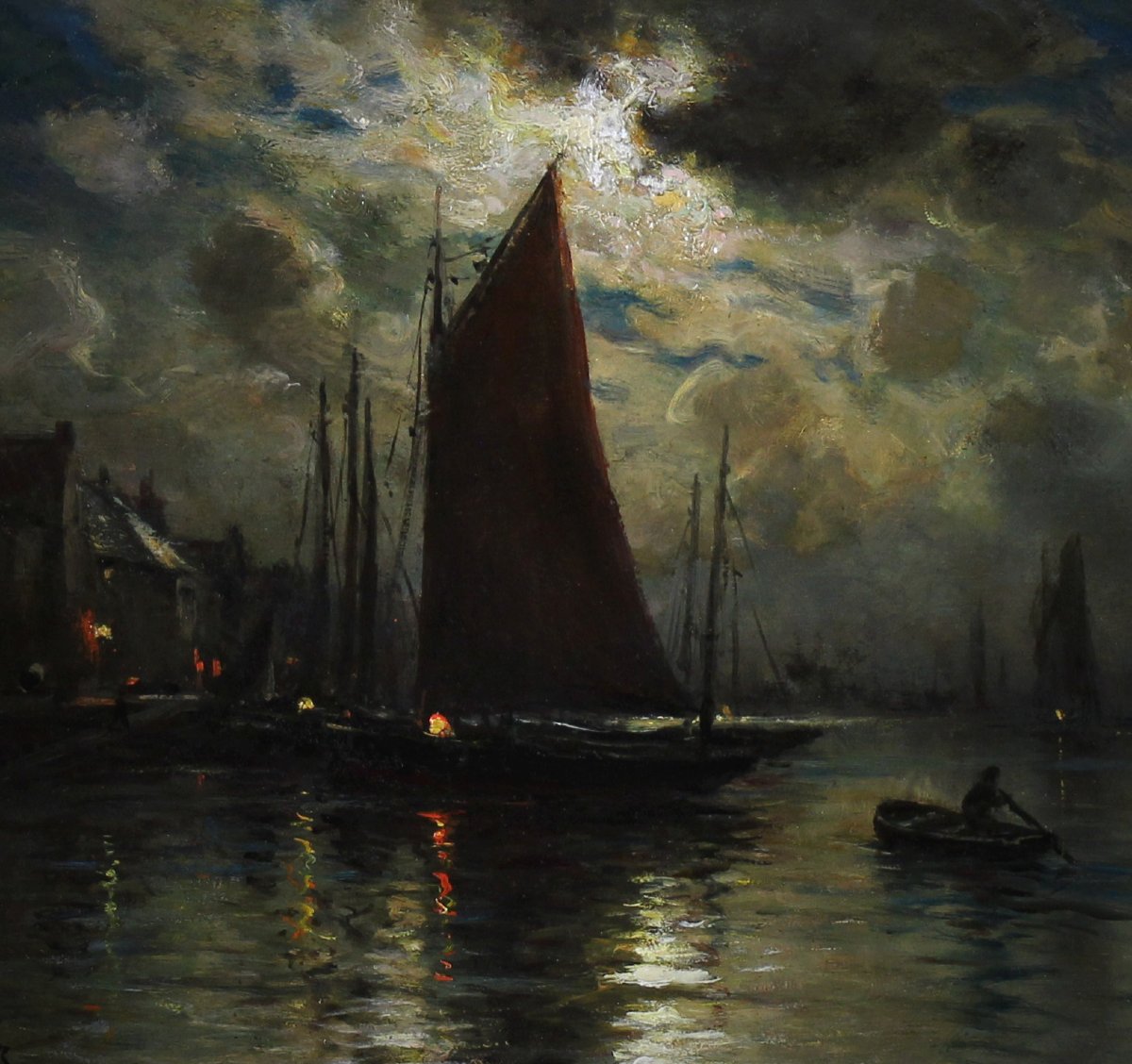 Proantic: Harbor And Fishing Boats At Dusk, Oil On Panel, By G. Maroni