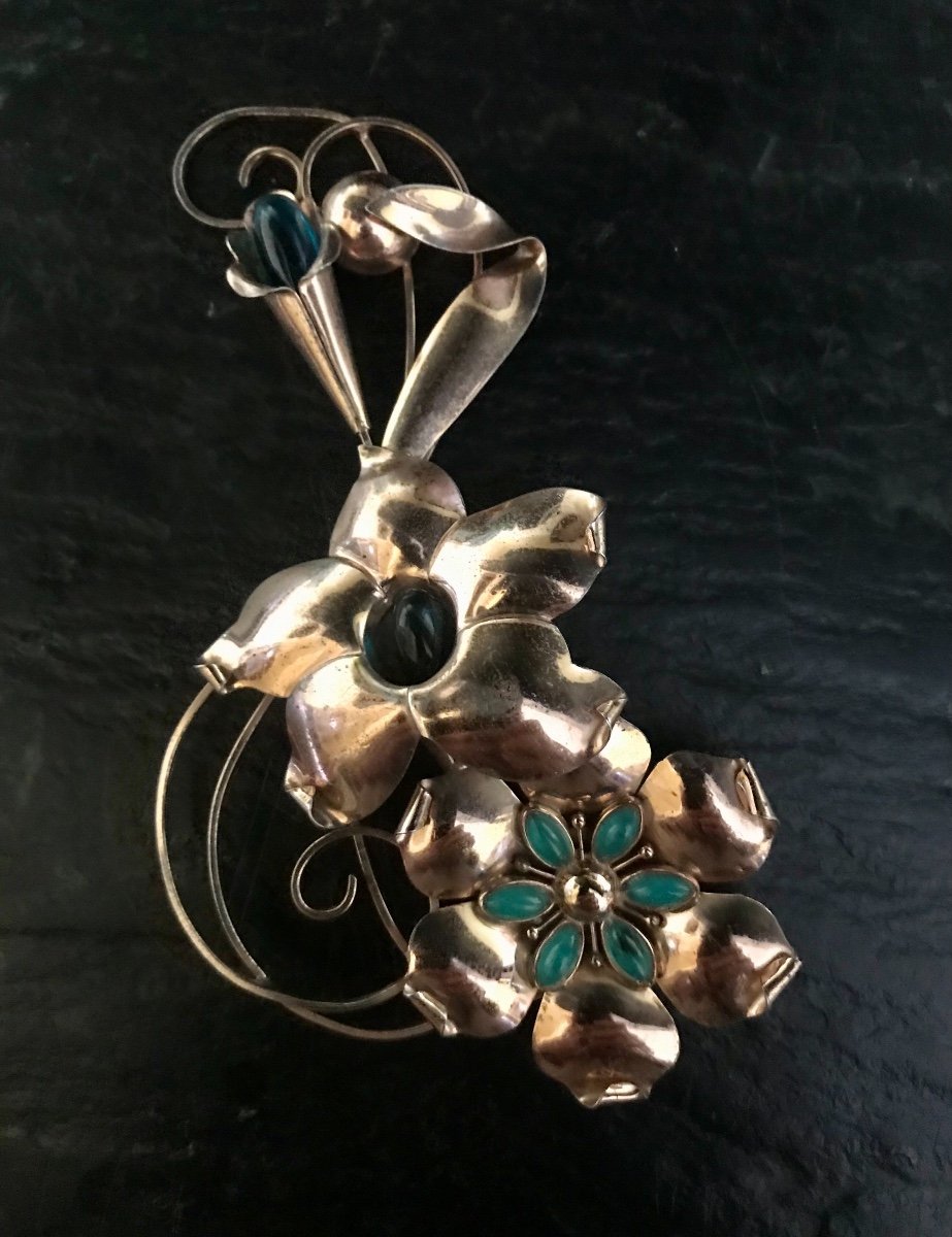 Proantic: Large Brooch 1970 In Vermeil Signed