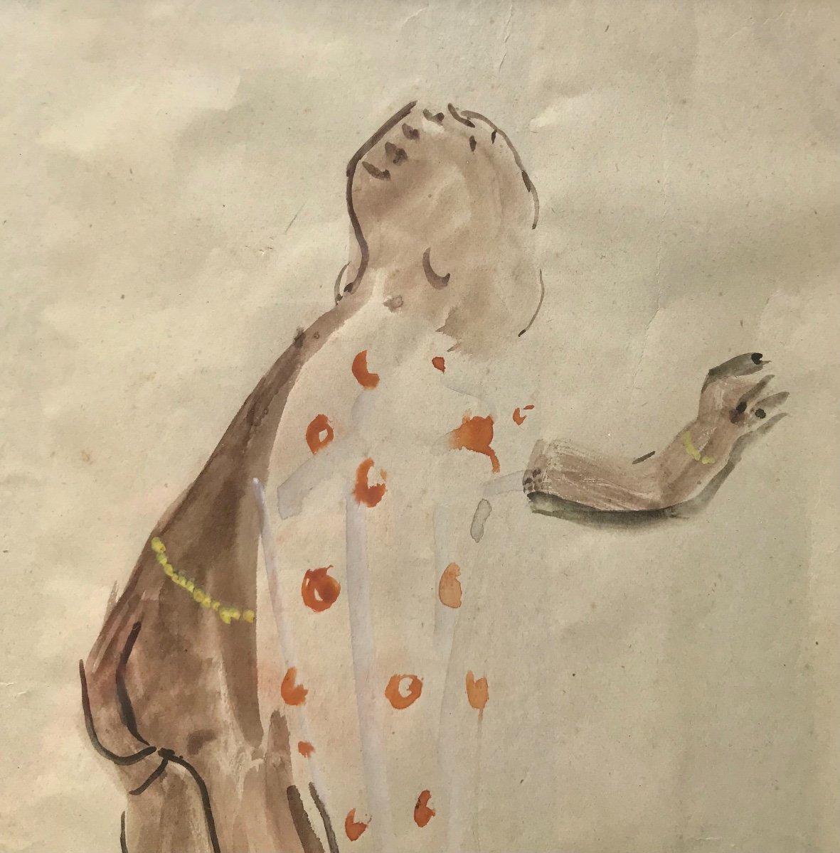 Proantic: Elizabeth Faure- Watercolor Of An African Child