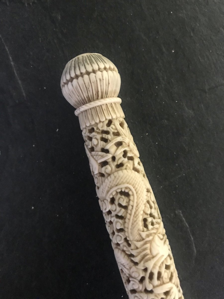 Napoleon III Carved Bone Umbrella Handle
