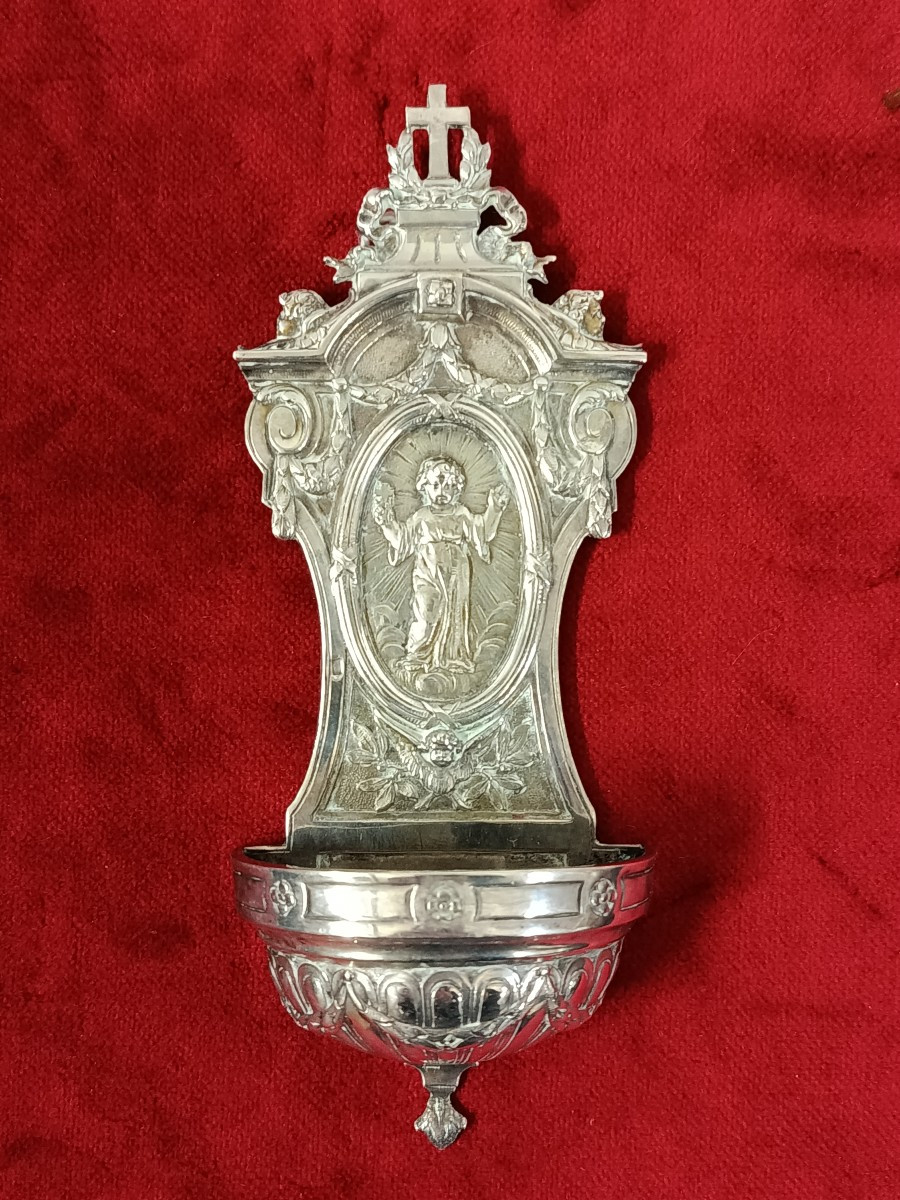 Proantic: Silver Holy Water Font, Foreign Work, 19th Century