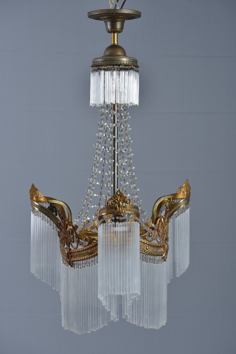 Art Nouveau Chandelier. Hector Guimard Style. 1920.