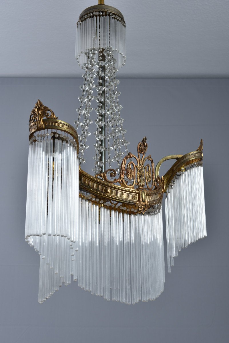 Art Nouveau Chandelier. Hector Guimard Style. 1920.