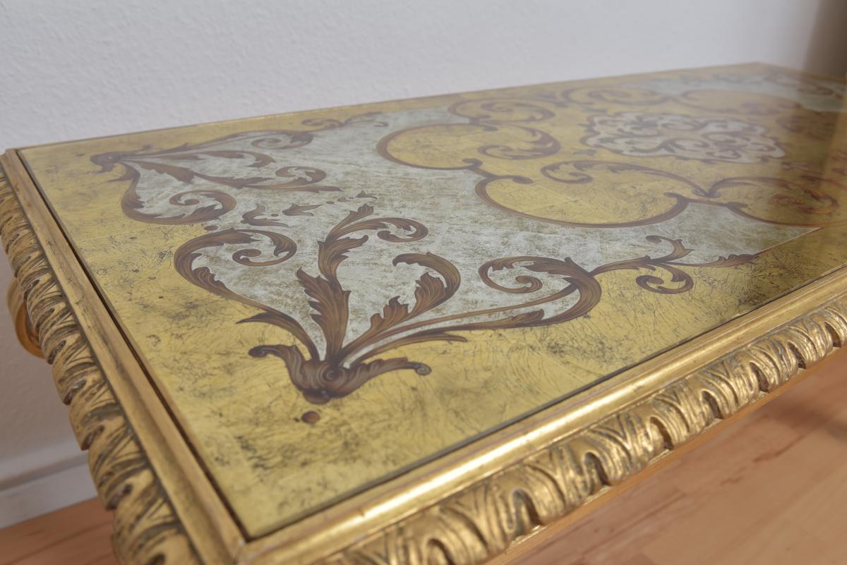 Proantic: Glass Coffee Table églomisé. Jansen House Style