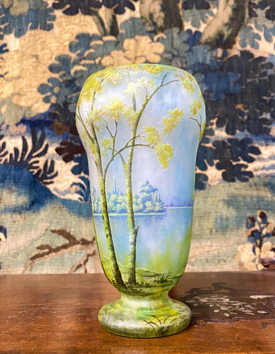 Proantic: Daum Nancy - Vase Decorated With Undergrowth And Lake Landsc